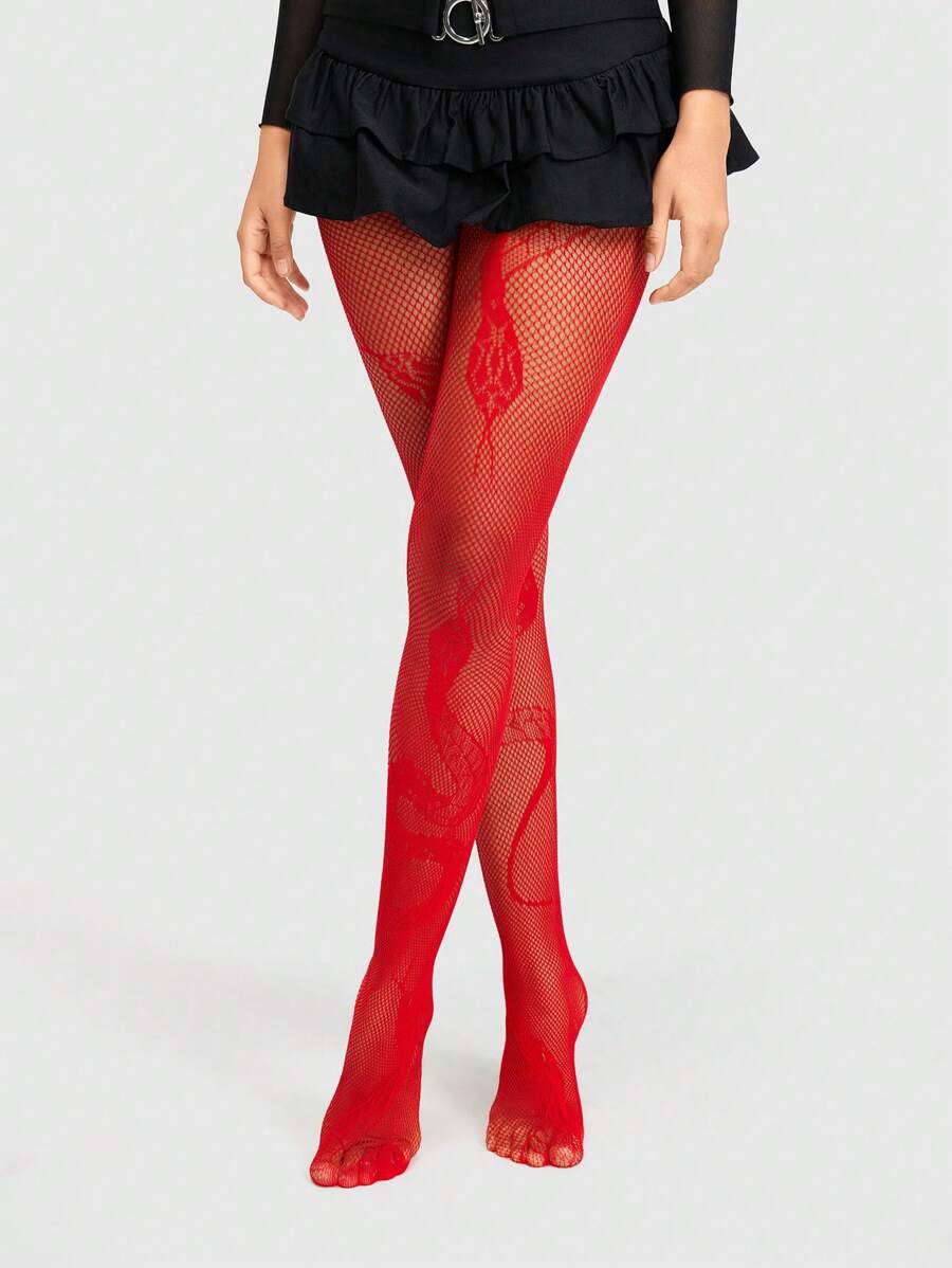 ROMWE Goth 1pair Snake Design Fishnet Tights (Image May Vary After Shooting) | SHEIN UK