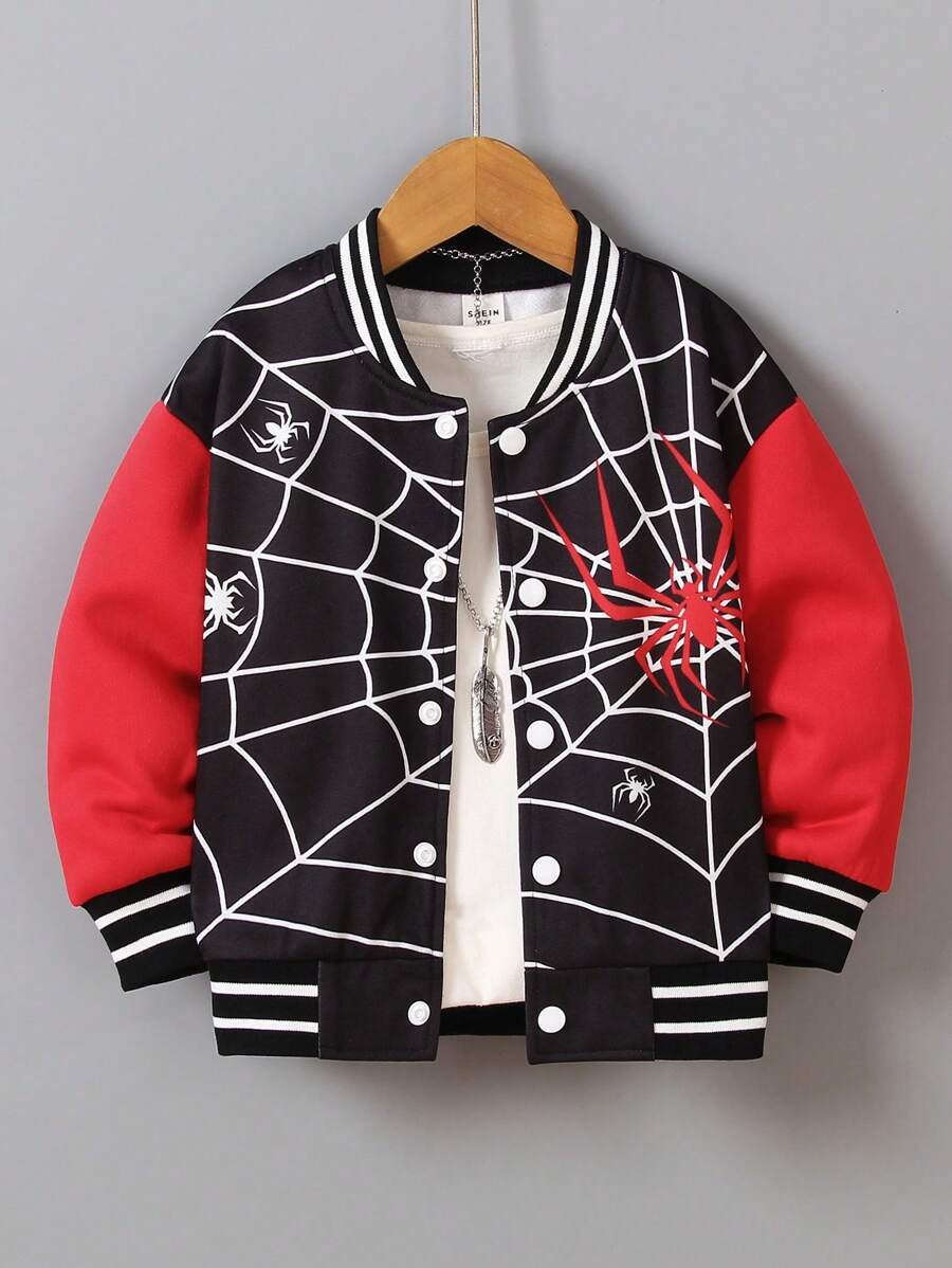 SHEIN Young Boy Casual Long Sleeve Spider Print Jacket, Getaway ...