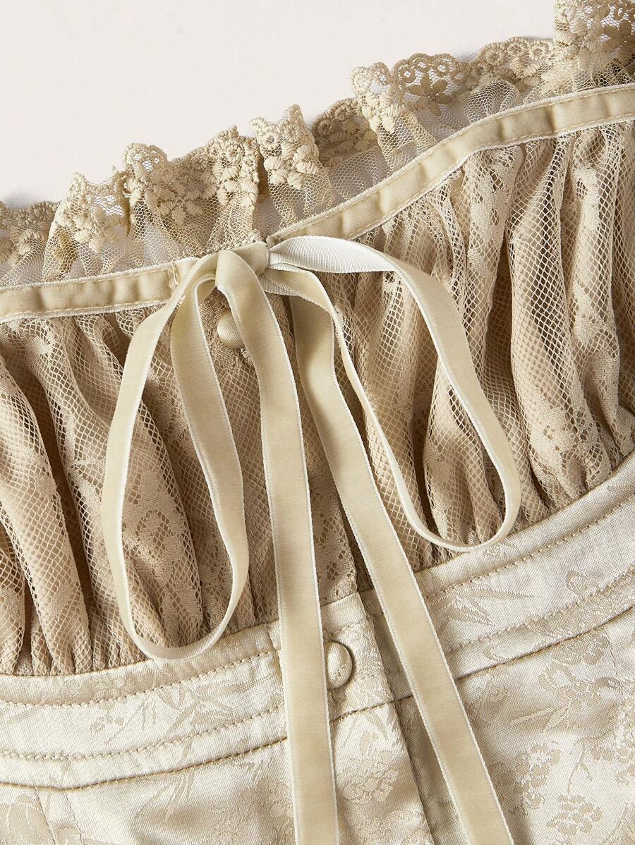 SHEINNeu Women's Ballet Bow Coquette Contrast Lace Ruffle Hem Short ...