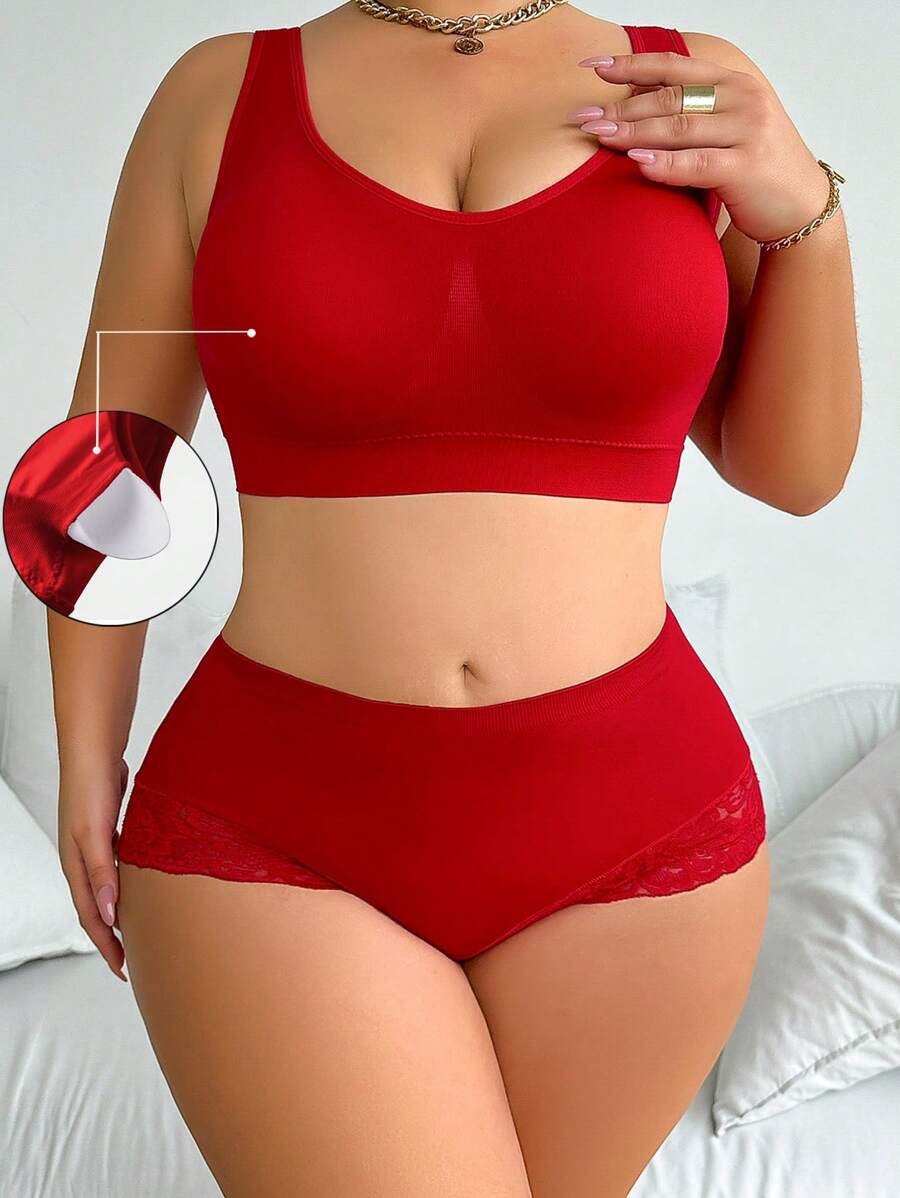 Plus Size Solid Seamless Underwear Set Shein Uk