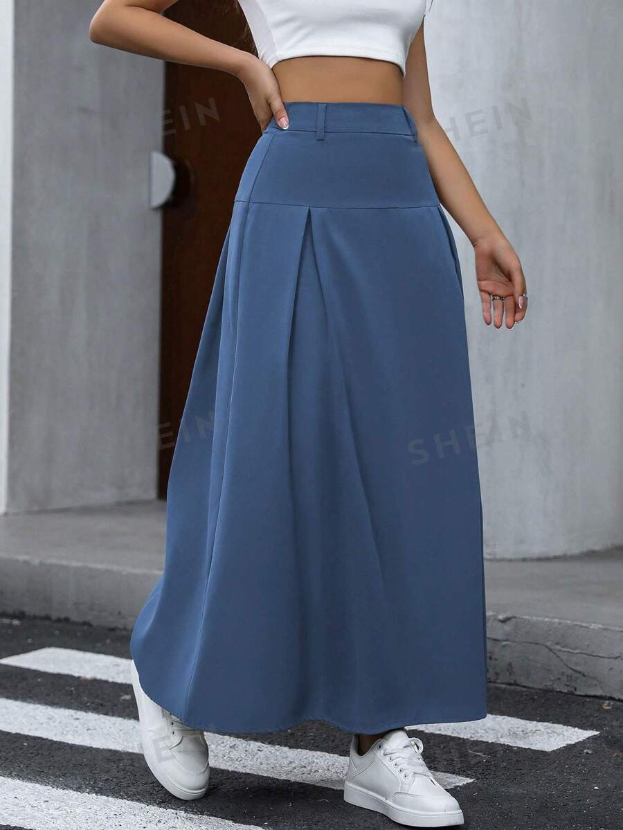 SHEIN Essnce Solid Color Casual Pleated Skirt | SHEIN UK