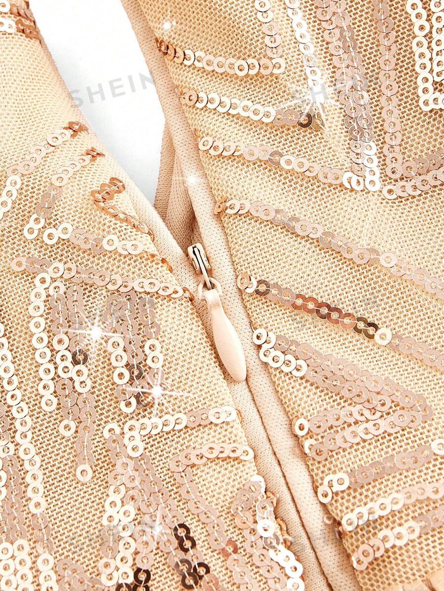 SHEIN Belle Elegant, Gorgeous And Sexy Light Gold Sequin Flower Pattern ...