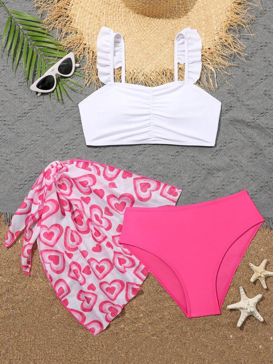 Conjunto de biquíni de 3 peças para meninas adolescentes com parte ...