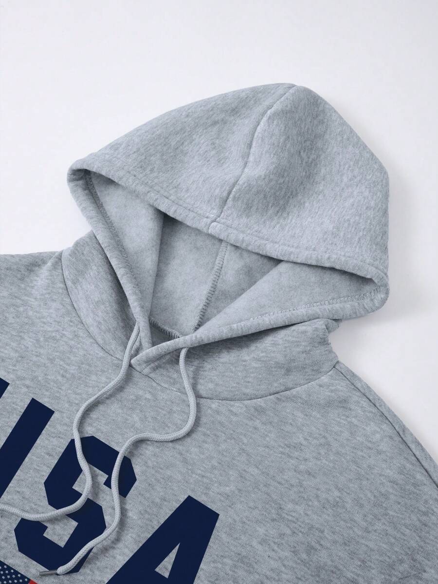 Manfinity Dauomo Men's Letter & American Flag Print Drawstring Hooded Long Sleeve Sweatshirt ...