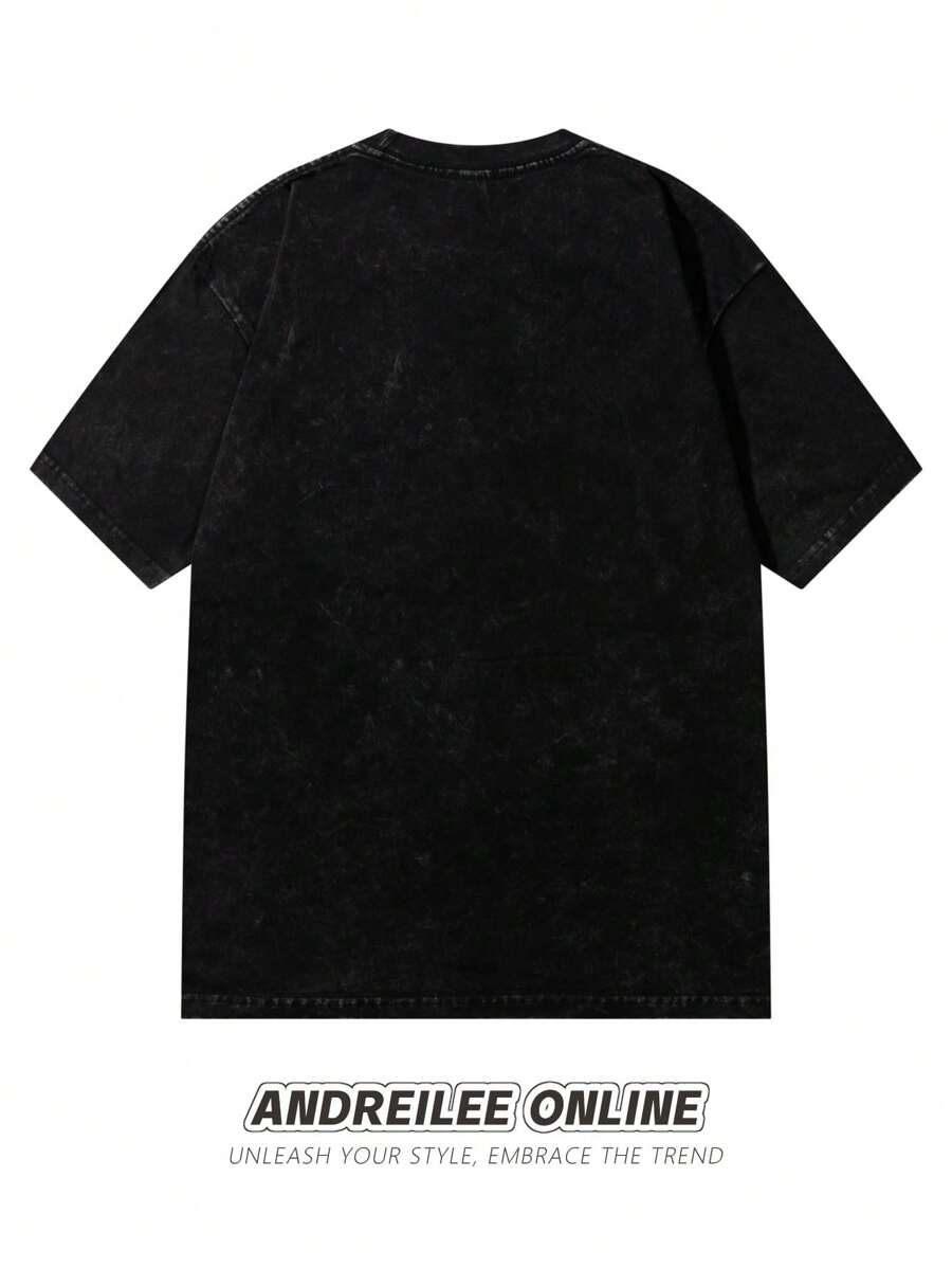 تي شيرت جديد بطباعة صورة ورسالة عارضة للرجال من Andreilee لصيف 2024 | شي إن