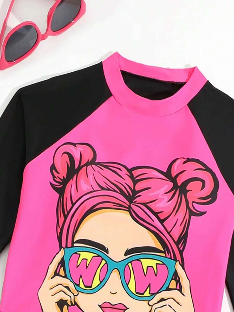 Tween Girls' Color-Block Character Printed Top, Skirt, Triangle Pant ...