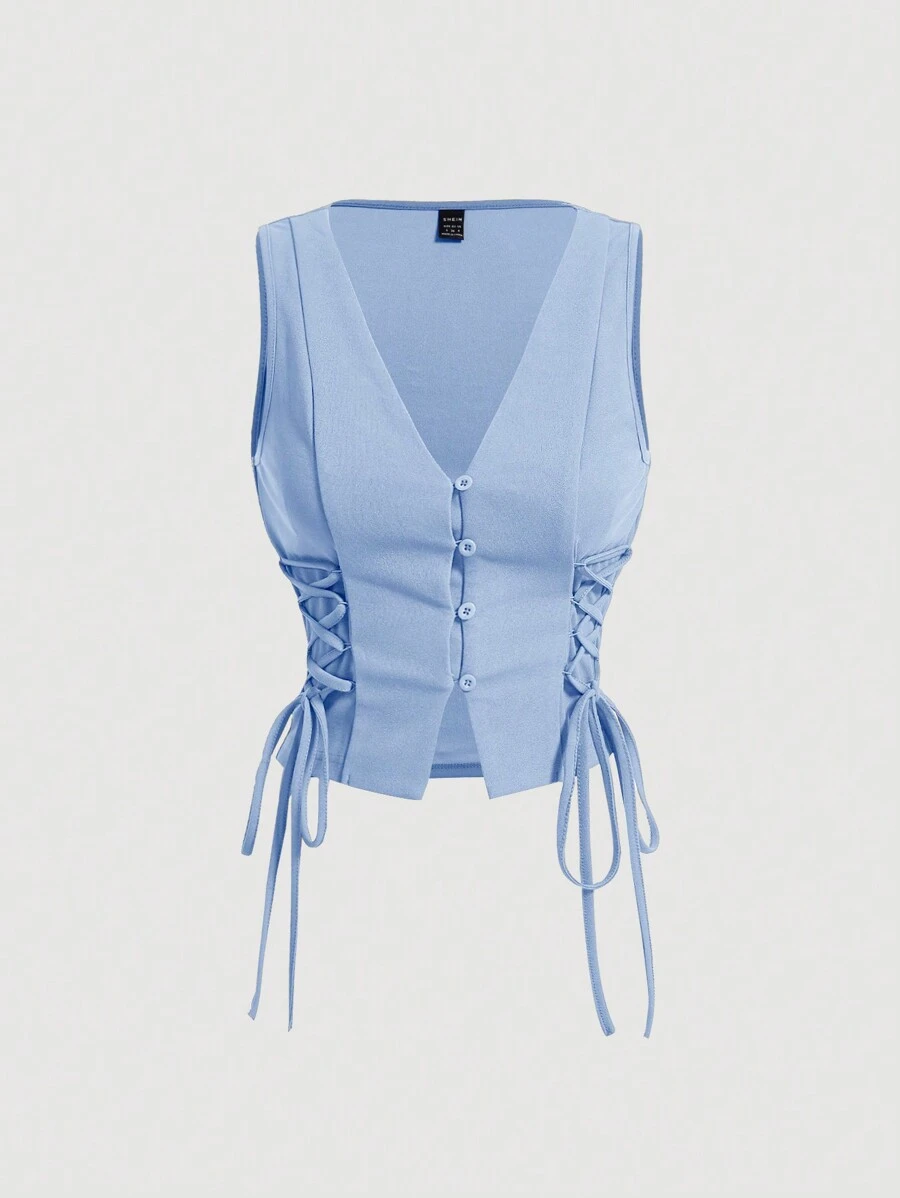 SHEIN MOD Retro Vintage Clothes Crossed Frenulum Drawstring Side Crop ...