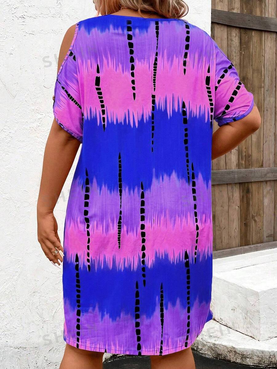 SHEIN LUNE Plus Size Tie Dye Ombre Off-Shoulder Maxi Dress | SHEIN UK