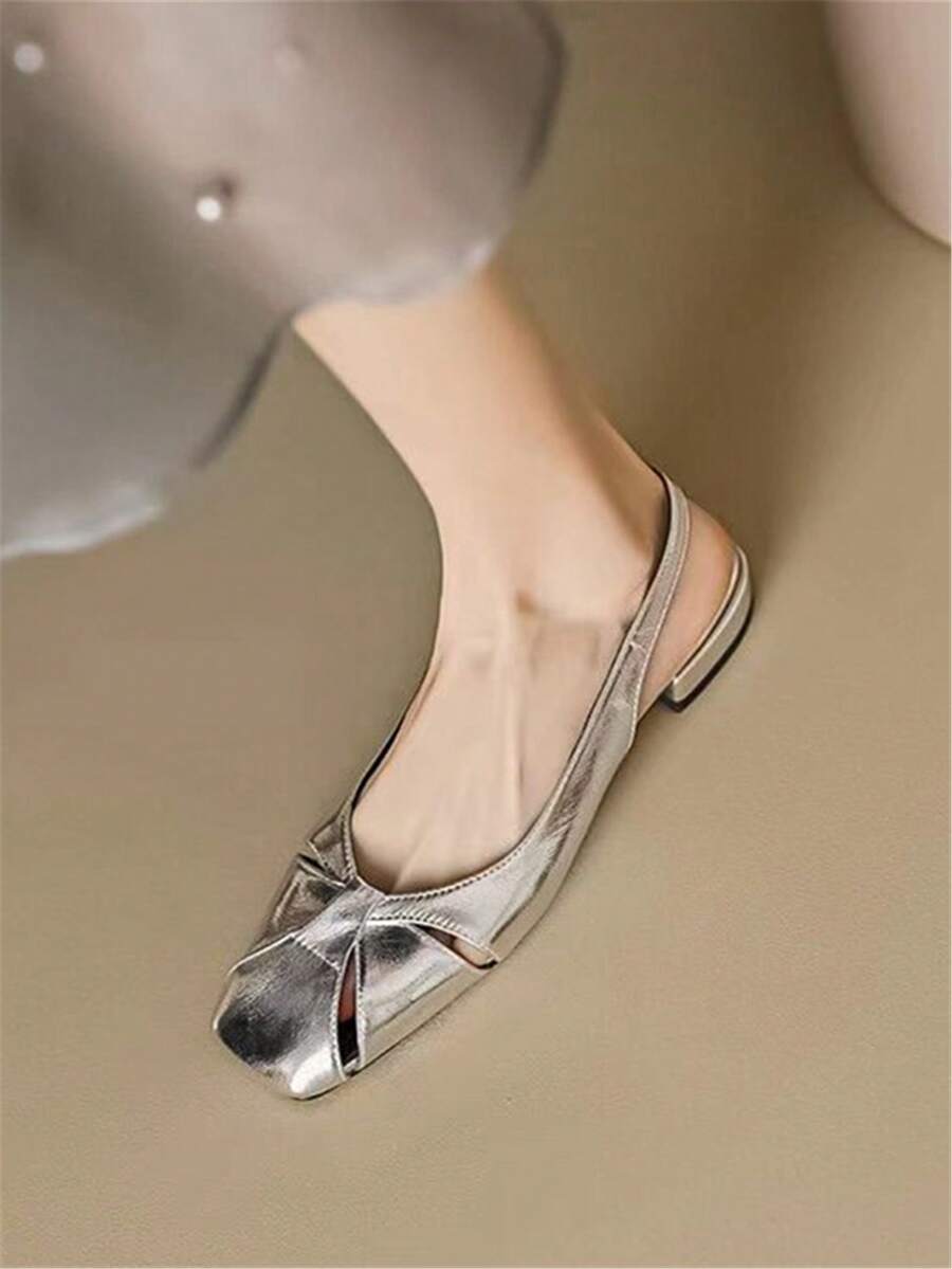 2024 New Arrival Women's Low-Heeled French Style Silver Square Toe ...