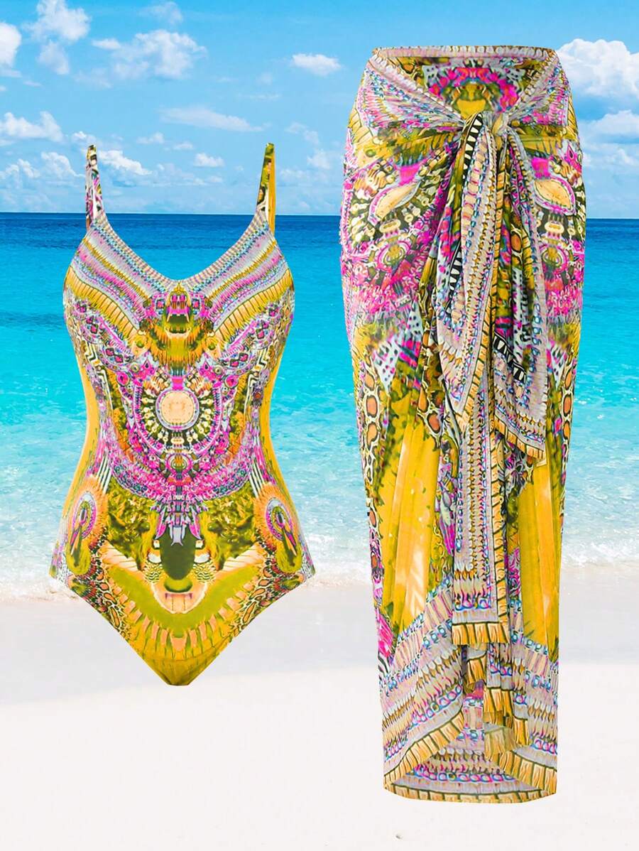 Shein Swim Oasis Summer Beach Plus Size Womens Floral Printed One