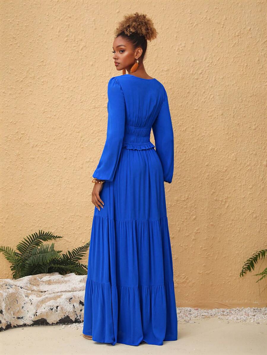 Merline Labissiere Designer Solid Color Sweetheart Neck Lantern Sleeve ...