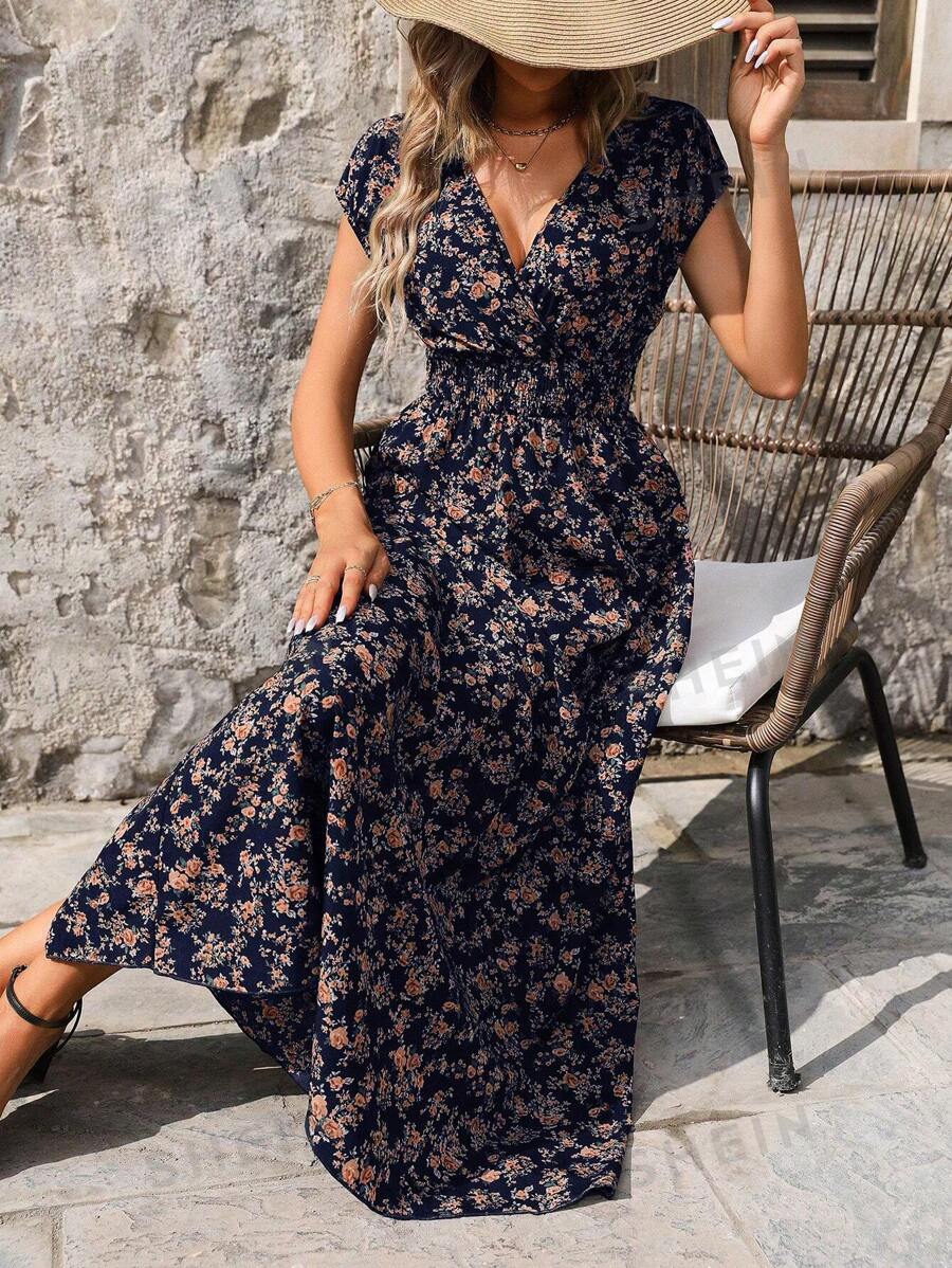 SHEIN LUNE Vestido De Mujer Con Cintura Fruncida Y Estampado Floral ...