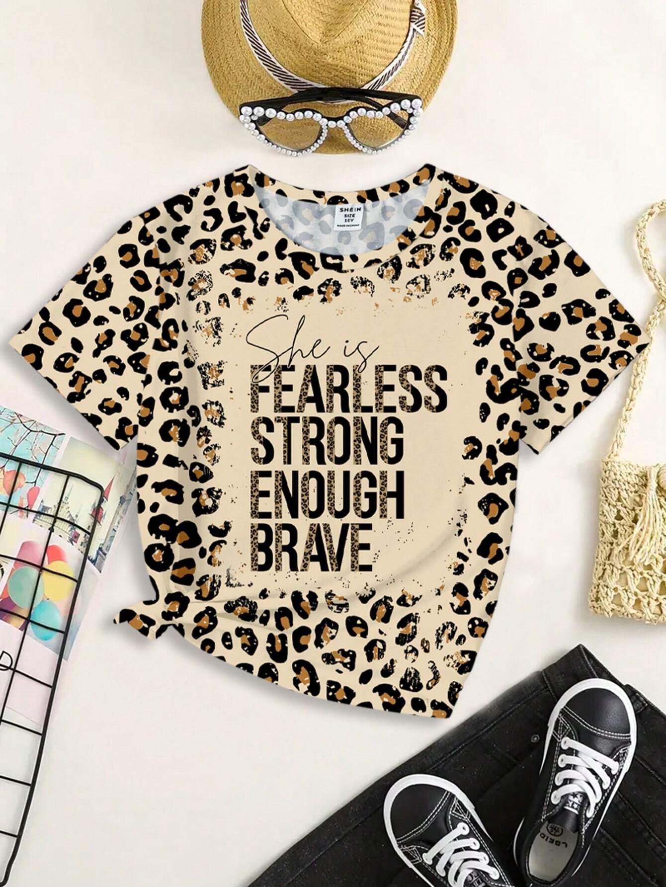 Tween Girls' Casual Leopard Print & Slogan Pattern Short Sleeve T-Shirt ...