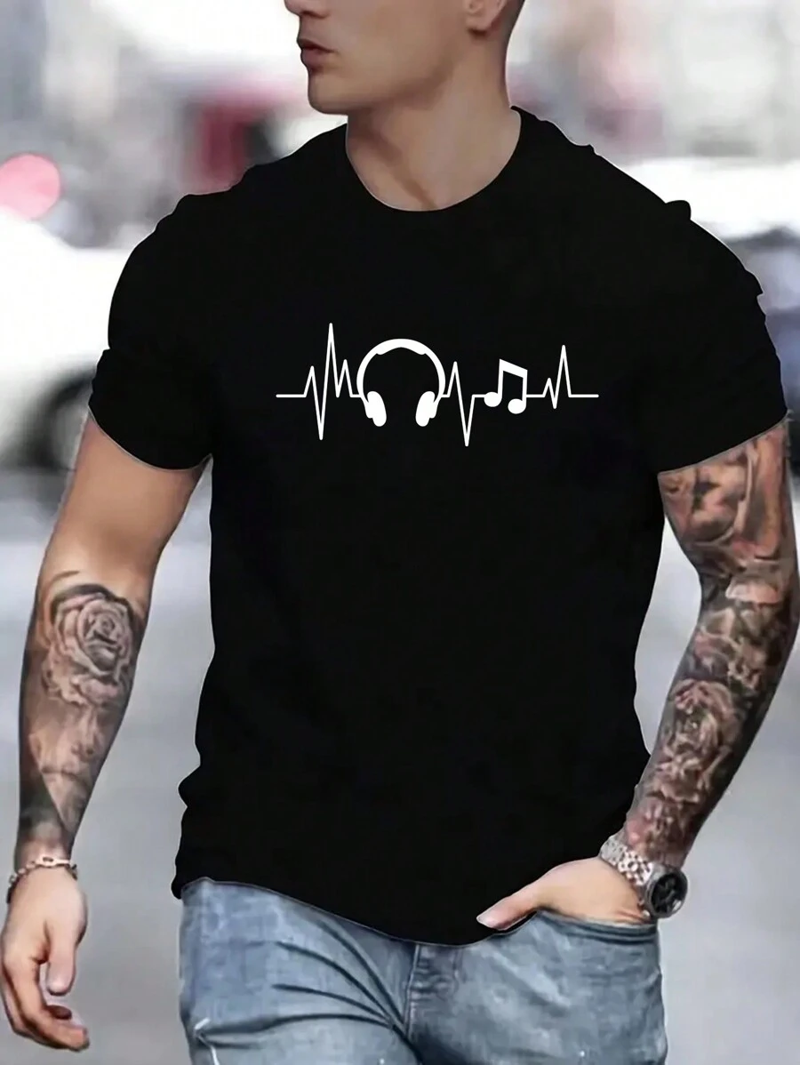 Manfinity Dauomo Men Headphone Print Tee, 2000s Style | SHEIN USA