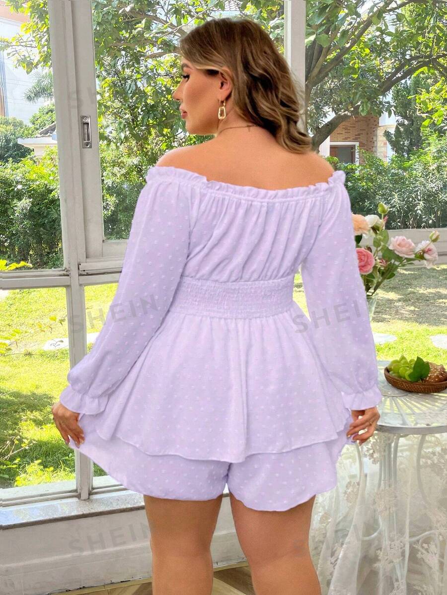 Shein Wywh Plus Size Womens Off Shoulder Long Sleeve Jumpsuit With