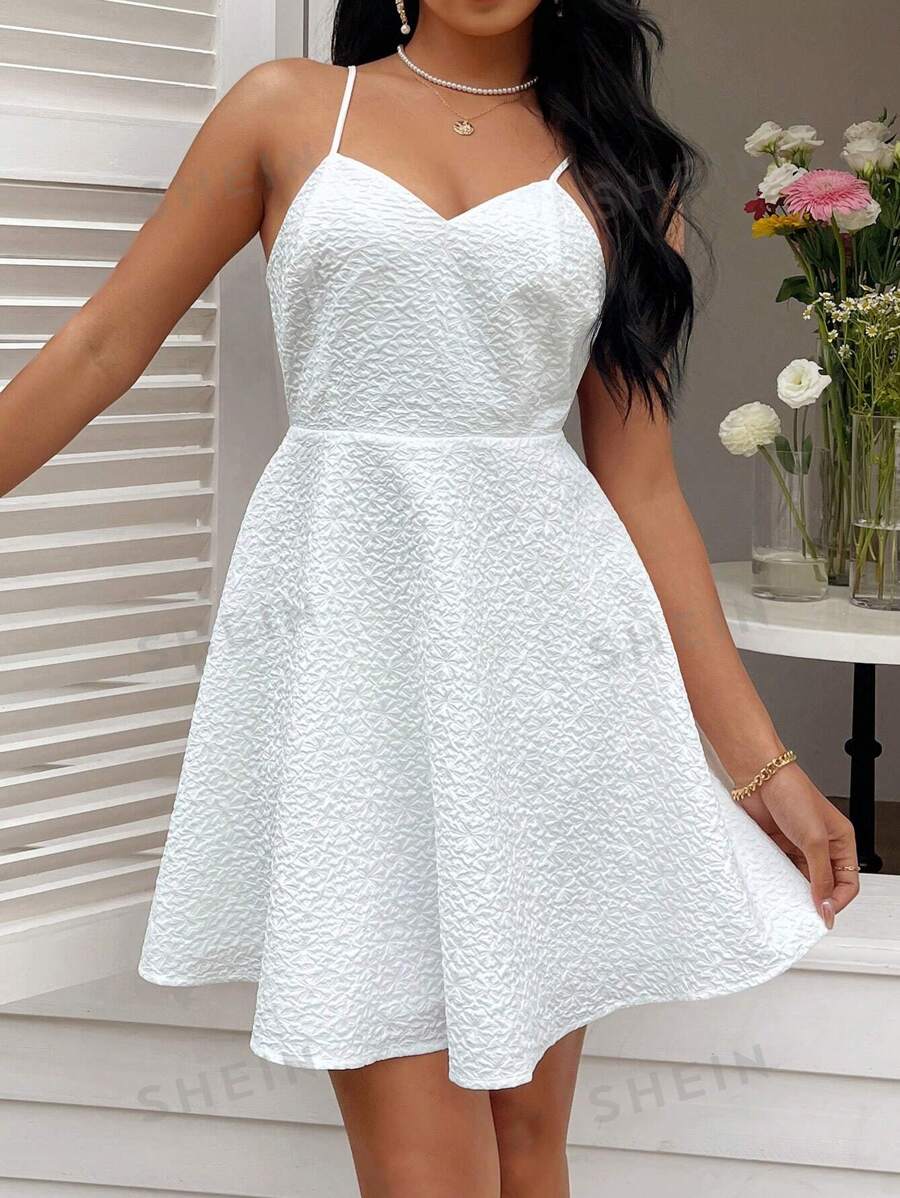 SHEIN Privé Women's Textured Jacquard A-Line Sexy Spaghetti Strap ...