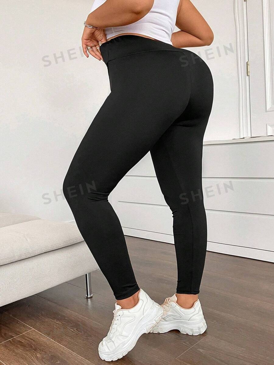 SHEIN SXY Plus Size Women's Irregular Waist Tummy Control Yoga Leggings For Sports | SHEIN UK