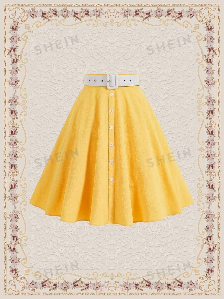 SHEIN DECDS Vintage Loose Button Detail Skirt Perfect For Island ...