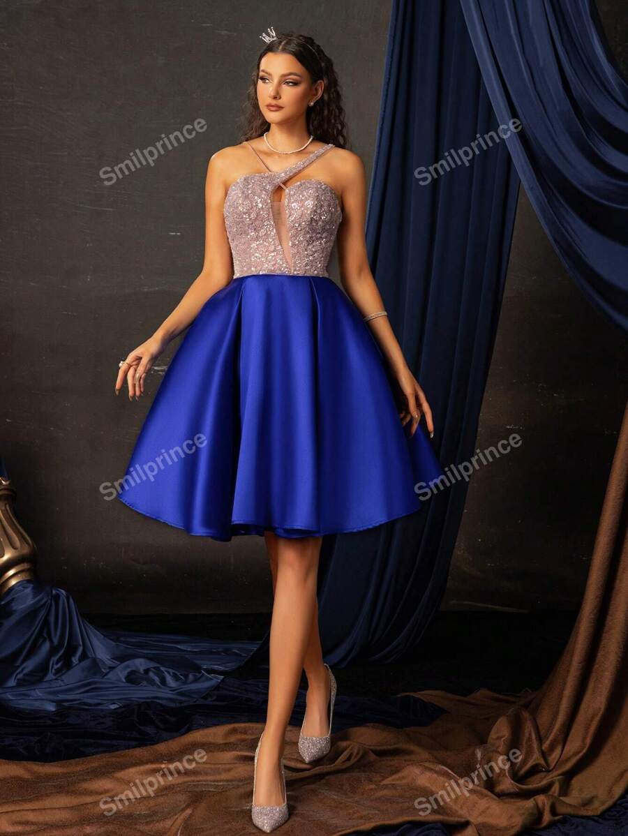 Smilprince Charming A-Line Evening Dress With Sequin Bodice, Sleeveless ...