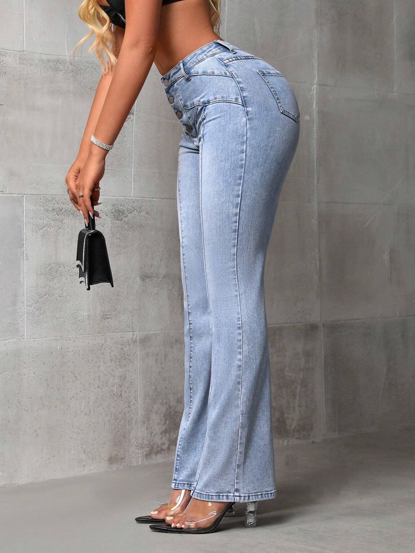 SHEIN SXY Washed Casual Flared Jeans | SHEIN UK