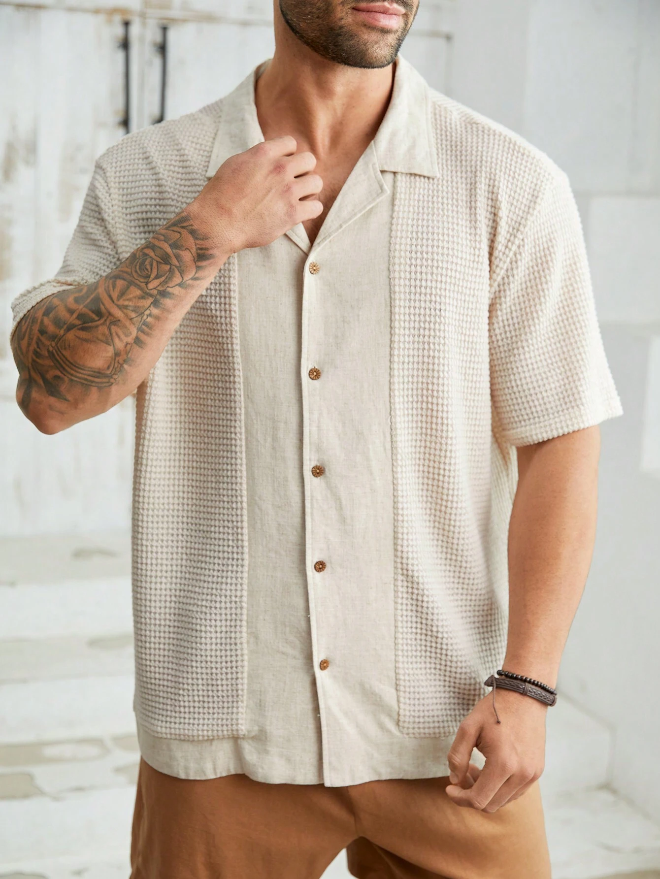 Manfinity RSRT Men's Plus Size Plain Textured Short Sleeve Shirt With ...