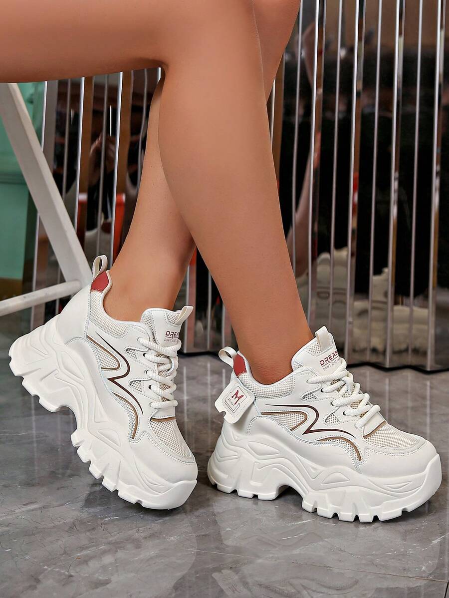 Women's Chunky Sneakers With Mesh & Lace-Up Design, Stylish & Versatile ...