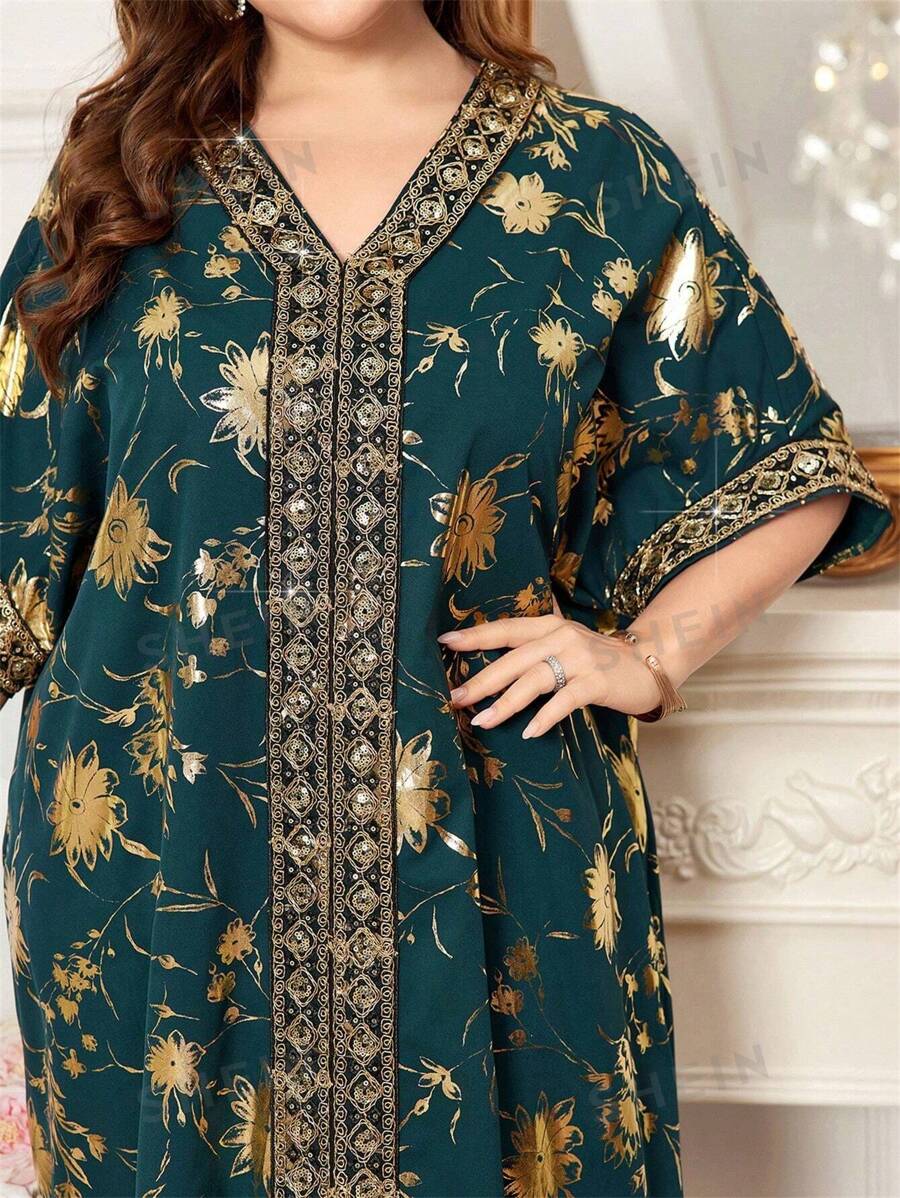 SHEIN Najma Plus Size Women's Arabic Clothing With Random Embossed ...