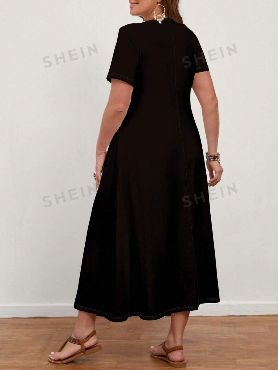 SHEIN CURVE+ Plus Size Women's Casual Floral Print Slim Long Dress ...