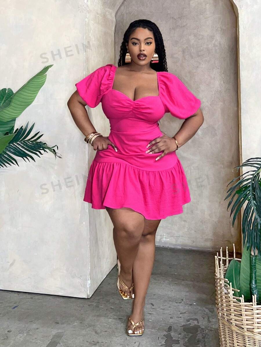Shein Slayr Plus Size Elegant Slim Fit Pleated Waist Summer Dress In