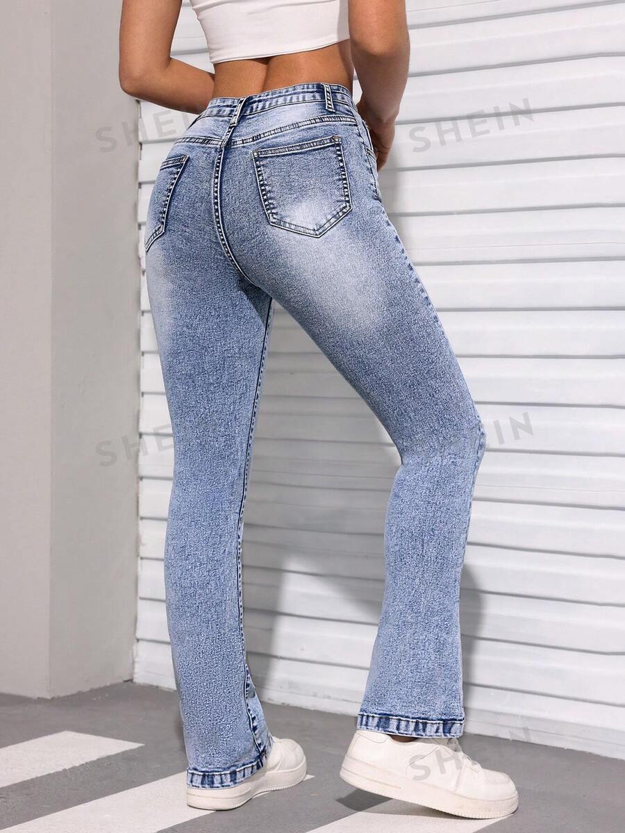 SHEIN PETITE Women's Flared Jeans With Pockets | SHEIN UK