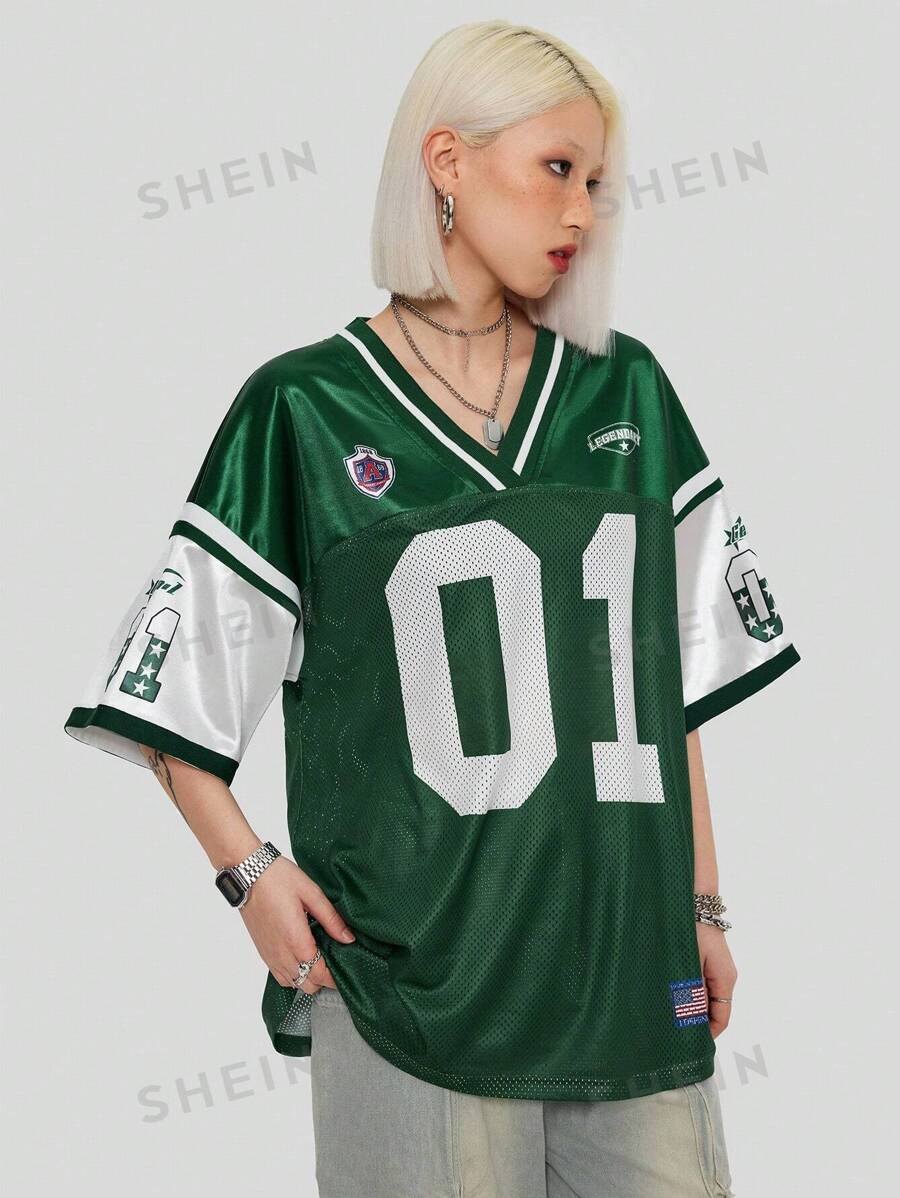 SHEIN Coolane Women's Sport Number Graphics Football Jersey T-Shirt ...