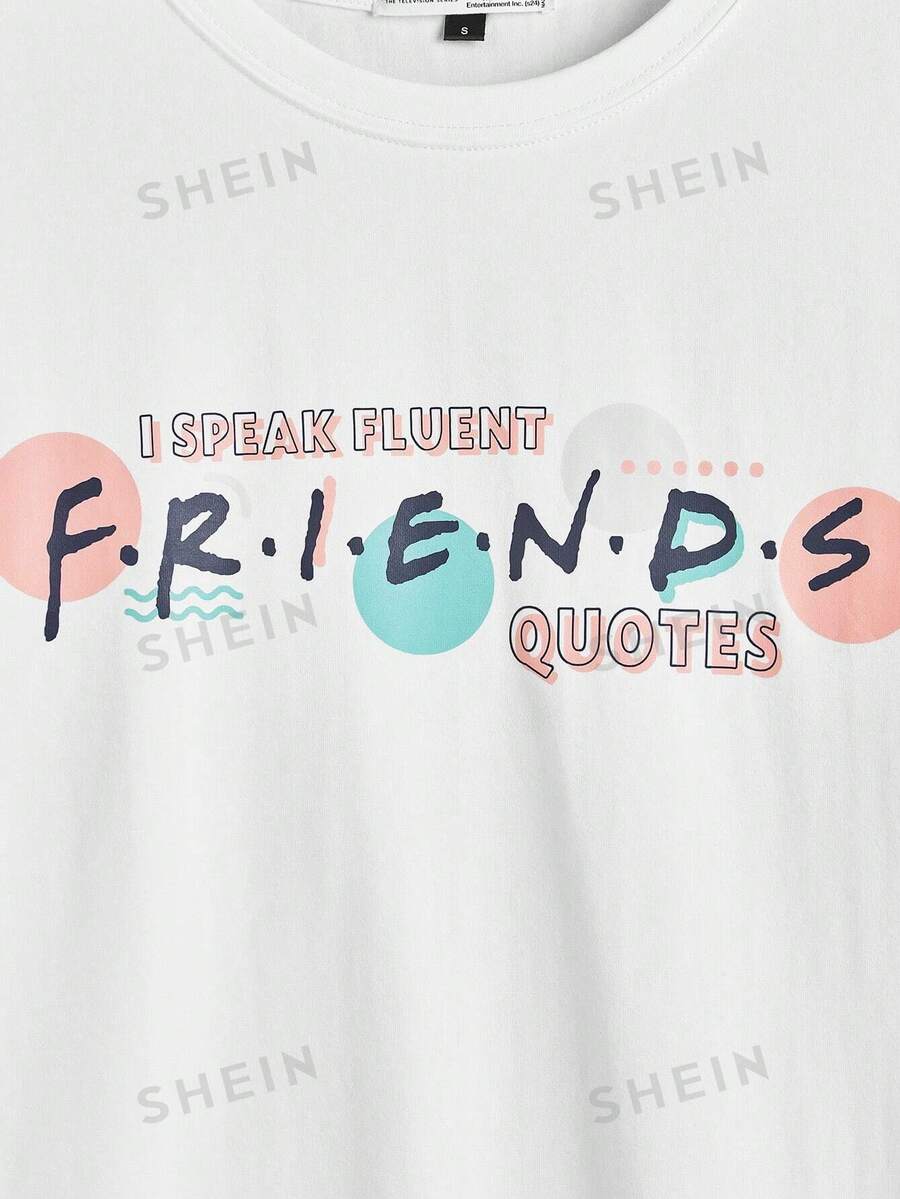 FRIENDS X SHEIN Slogan Graphic Drop Shoulder Tee I SPEAK FLUENT FRIENDS ...