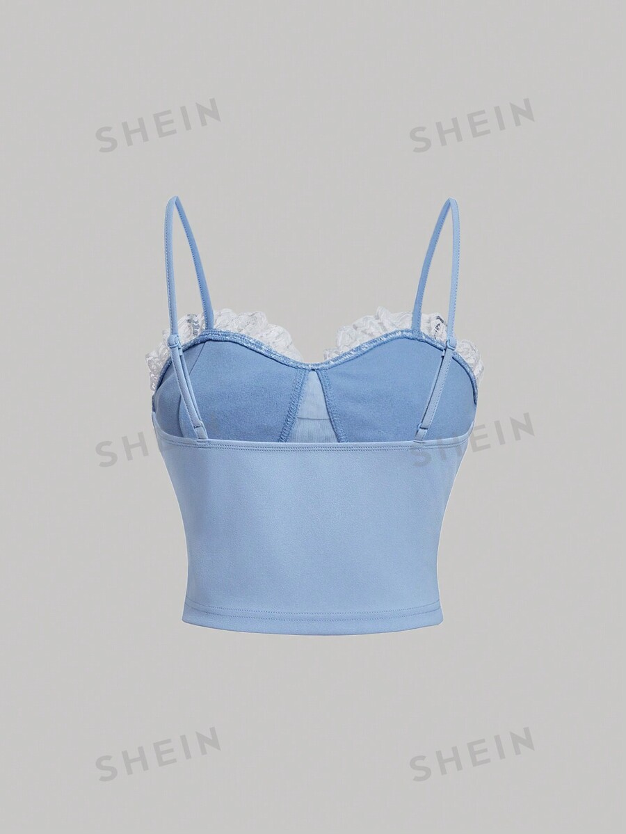 SHEIN MOD Women's Lace Spliced Mesh Bow Pink Cami Top | SHEIN UK