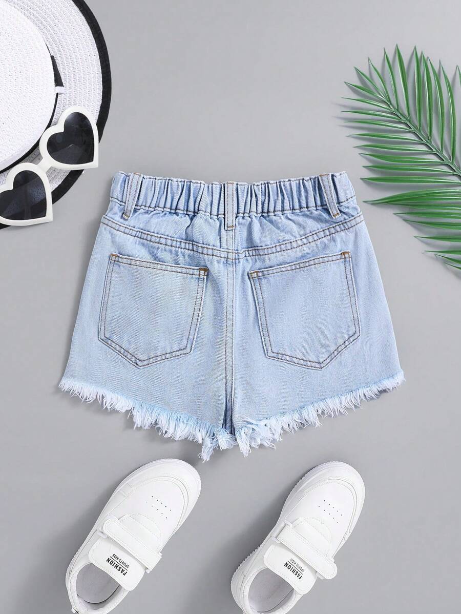 SHEIN Tween Girls Spring Summer Boho Ripped Raw Hem Denim Jeans Shorts ...