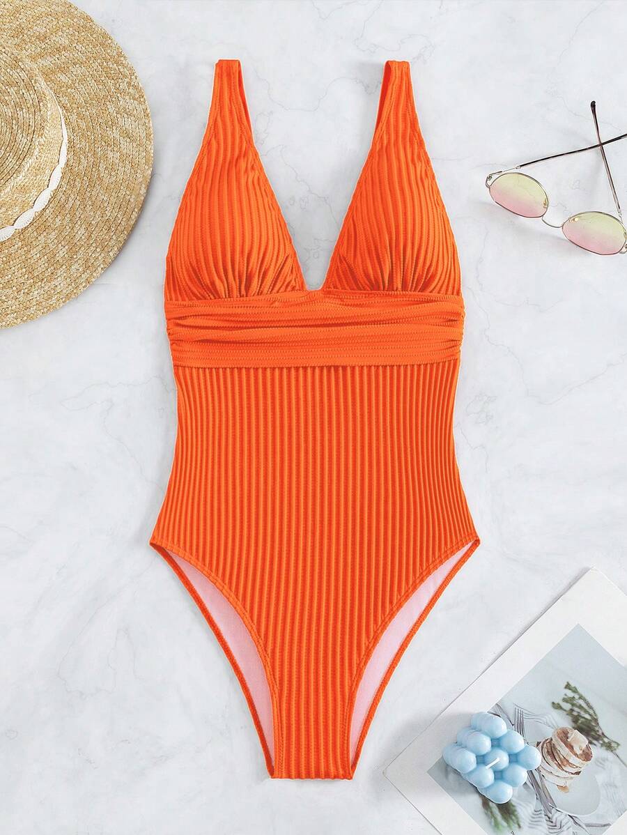 SHEIN Swim Women's V-Neck One-Piece Swimsuit For Swimming, Summer Beach ...