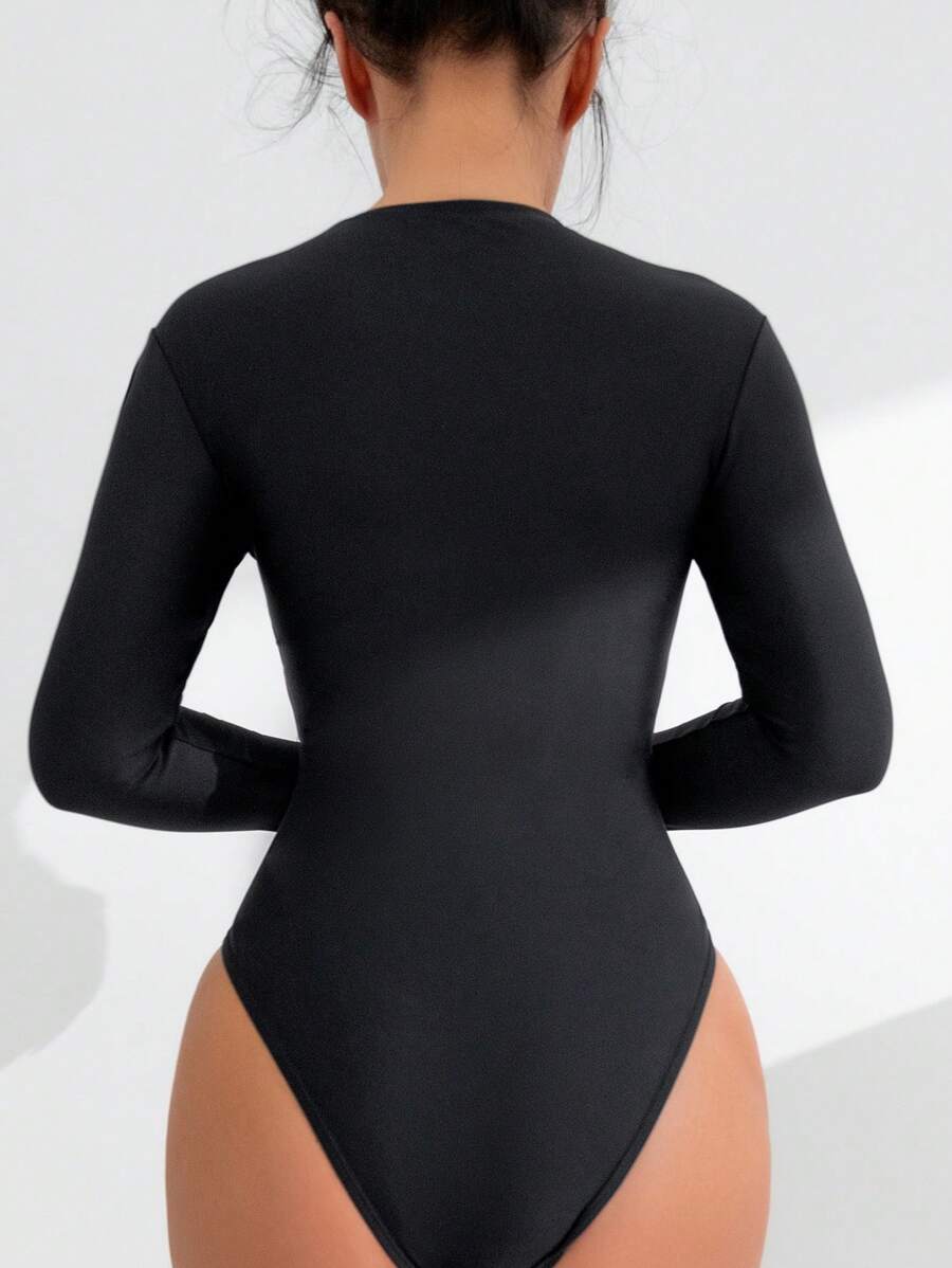 Shein Swim Basics Womens One Piece Swimsuit With Half Zipper Front And