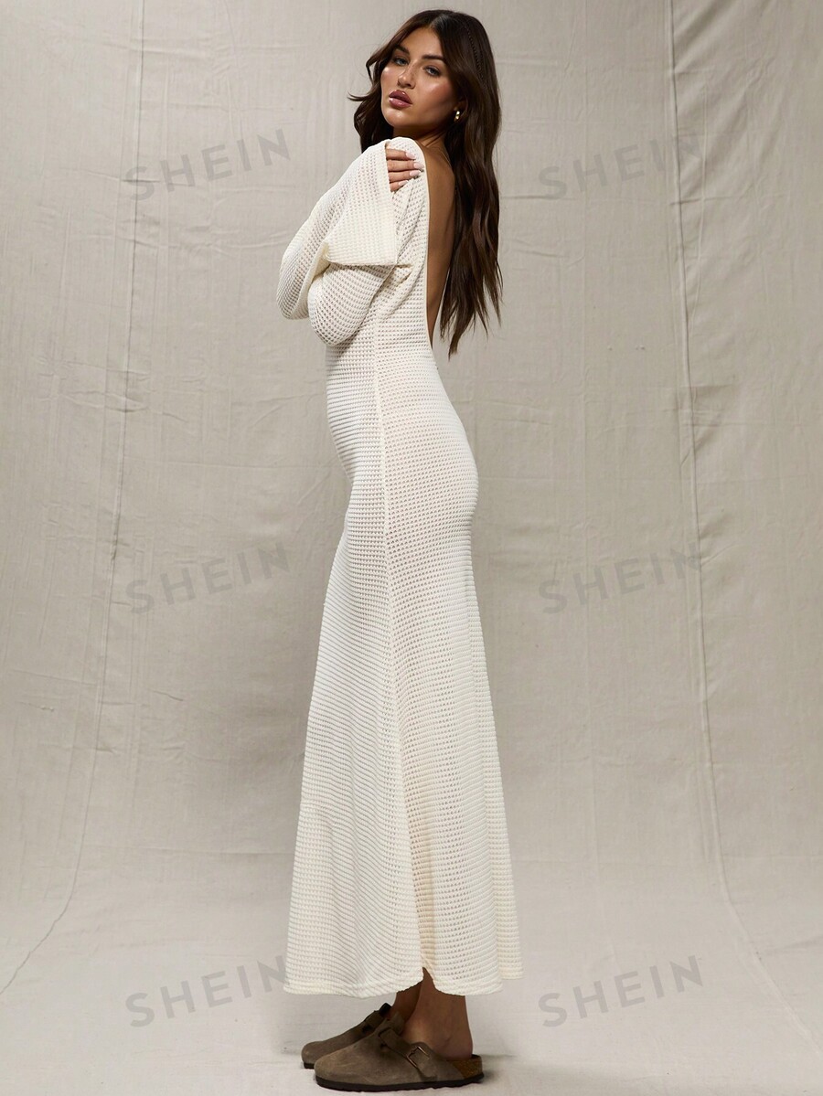 MUSERA Cream Crochet Knit Ring Detail Dress | SHEIN USA