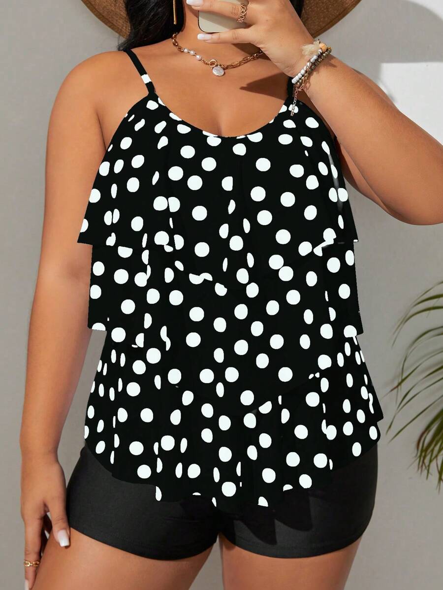 Swim Lushoire Summer Beach Plus Size Polka Dot Printed Cami Top And ...