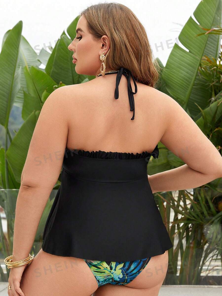 SHEIN Swim Vcay Plus Size Crossed Halter Neck Ruched Bust Tankini, Bathing Suit Beach Outfit ...