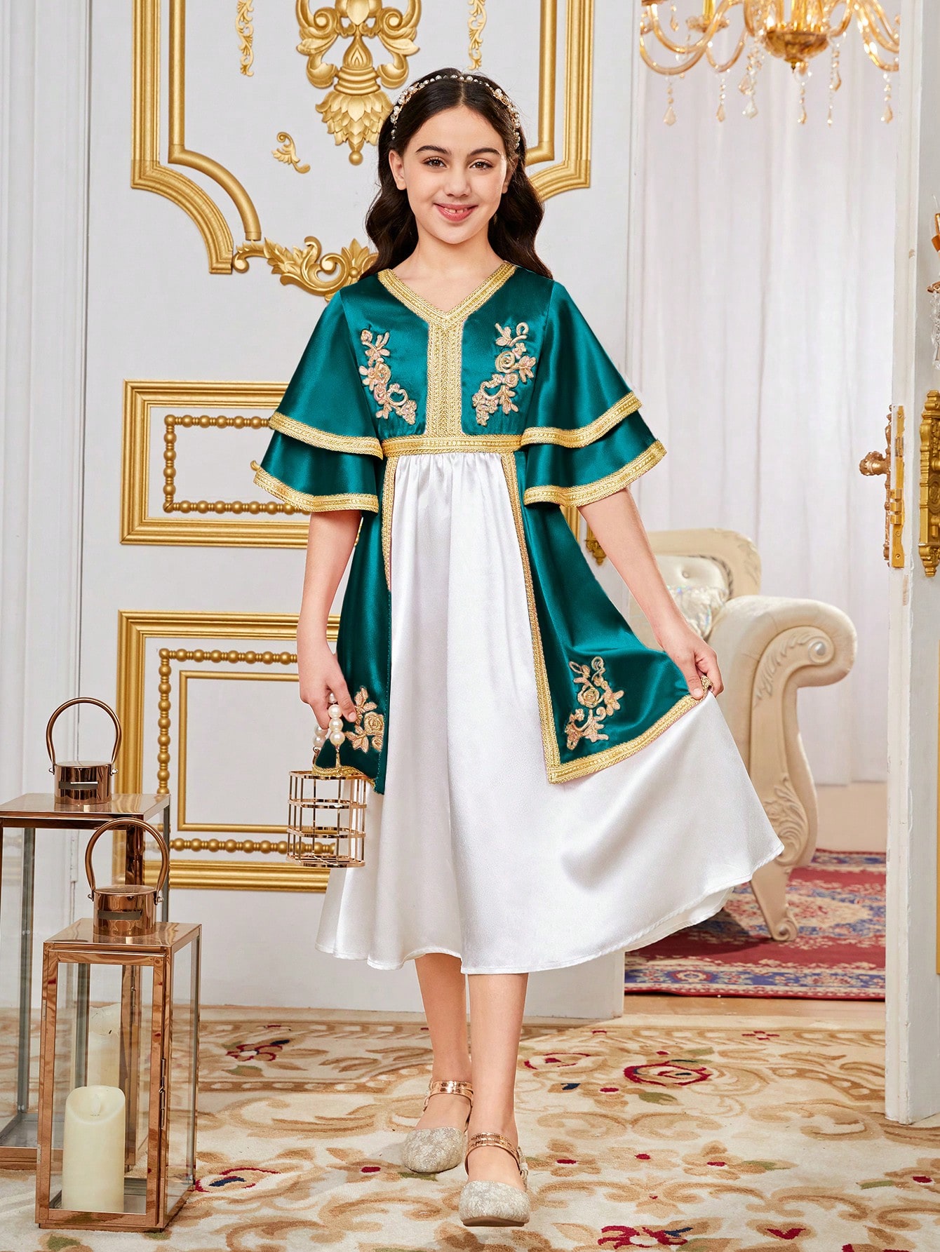 SHEIN Tween Girl Sibling Outfits Fancy Double Layer Ruffle Sleeve V ...