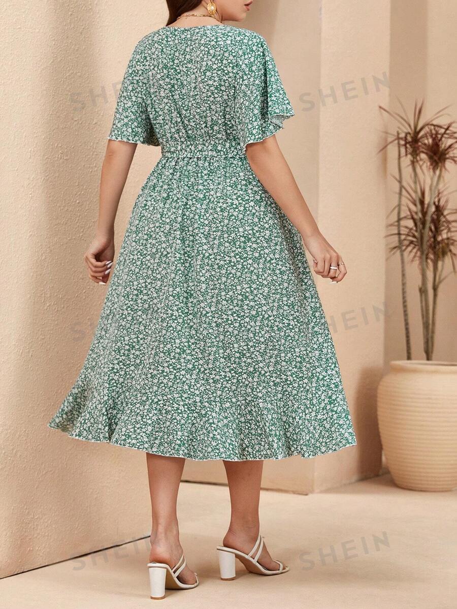 Shein Unity Plus Size Floral Print V Neck Ruffle Sleeve Dress Shein Usa