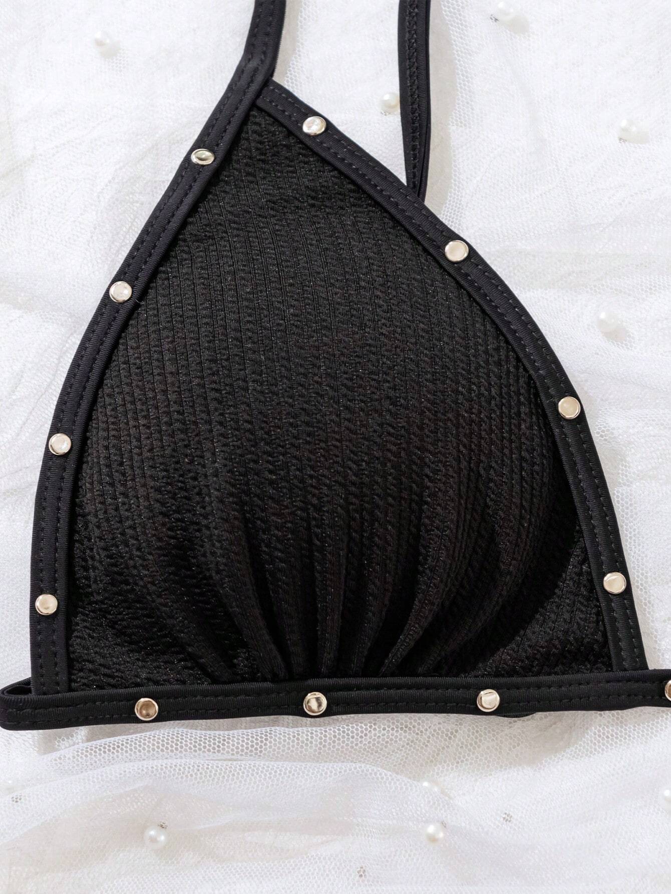 SHEIN Swim Basics Ladies' Solid Color Swimsuit Set, Random Rivet ...