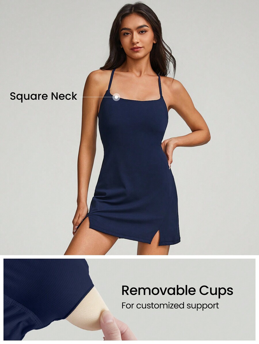 GLOWMODE มินิเดรส ยกระดับ ทรงเอ บิวท์อิน สั้น พ็อกเก็ต ต่ำ ประจำวัน | SHEIN TH