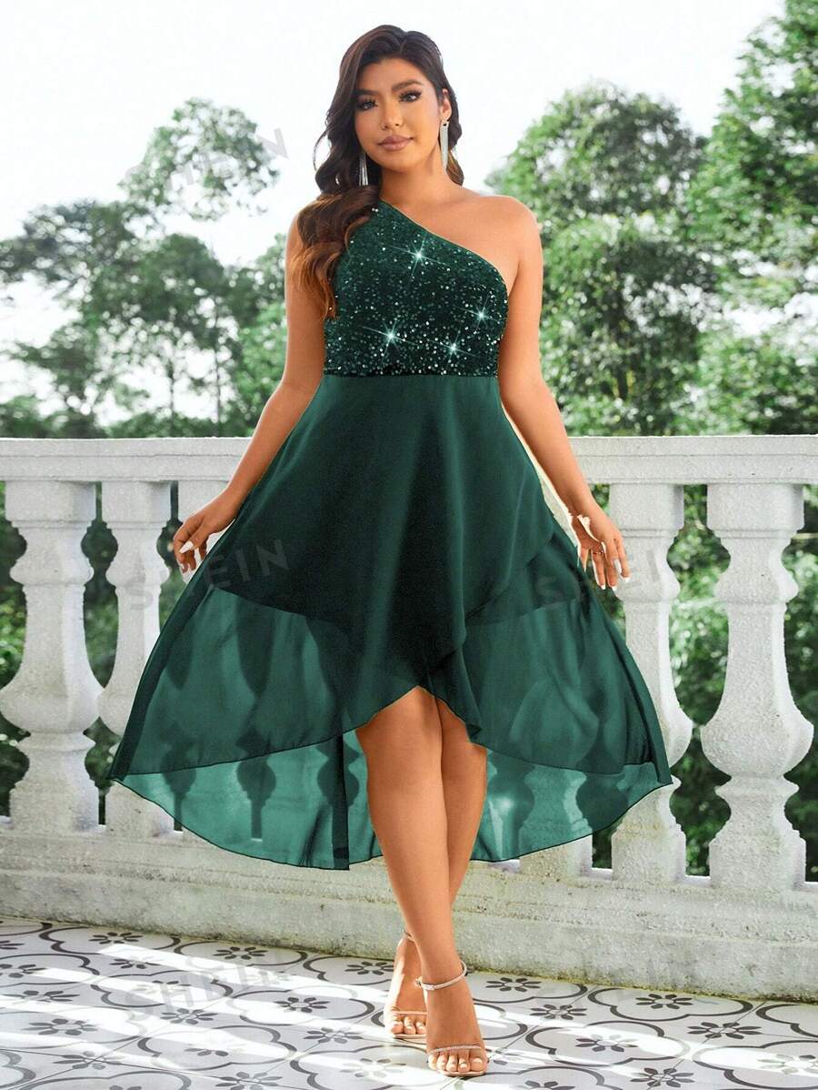 SHEIN Belle Plus Size Women's Glitter Mesh Patchwork Single Shoulder ...