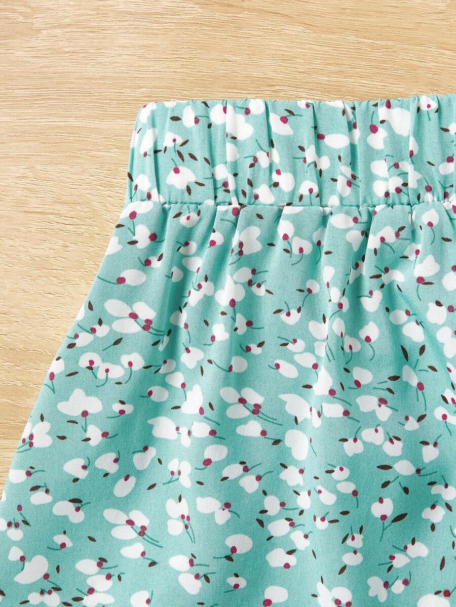 SHEIN Teen Girl Woven Floral Print Bubble Sleeve Top With Twist Detail ...