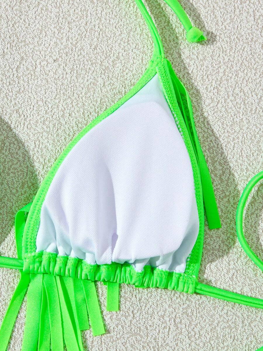 Swim SXY Vrouwen Fluorescerend Groen Gesplitst Franjes Halterhals ...