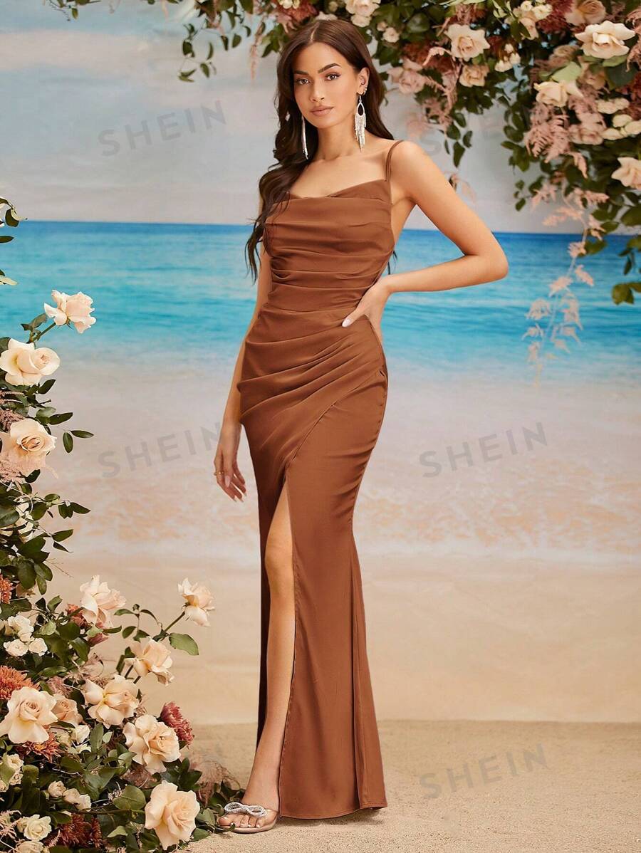 SHEIN Belle Vestido De Dama De Honor Plisado unicolor Para Mujer Con ...