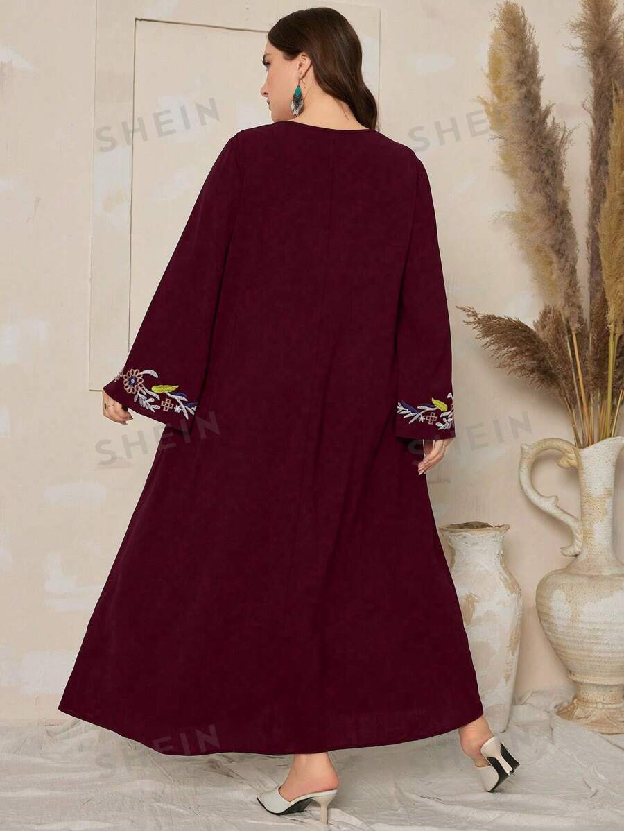 SHEIN Najma Abito lungo con maniche lunghe in stile arabo ricamato con fiori per donne taglie ...
