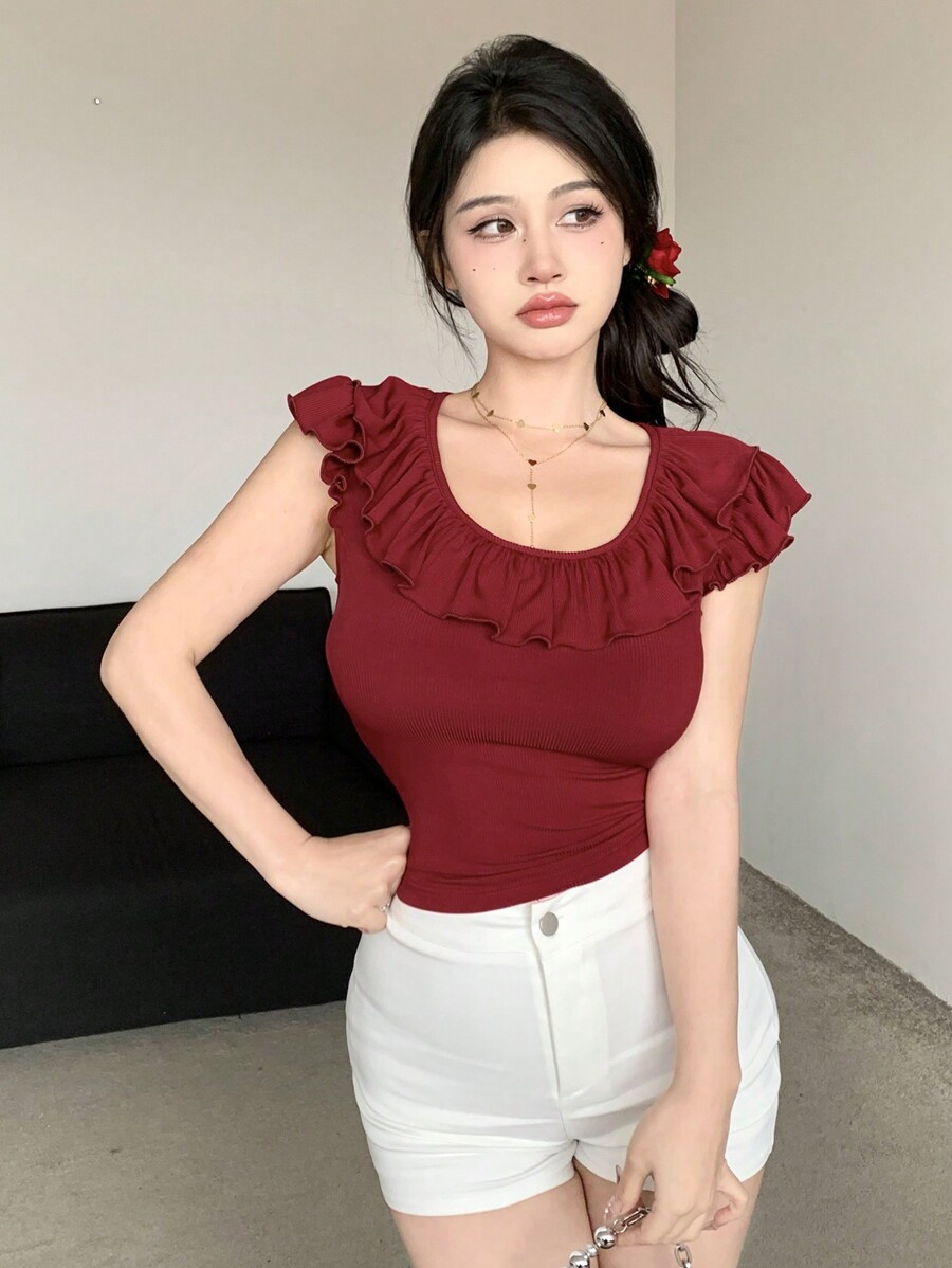 Dazy Designer Women Tight-Fitting Short Sleeve T-Shirt With Stand-Up Collar | SHEIN South Africa