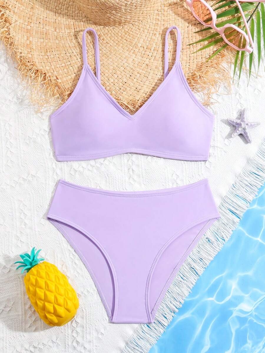 Tween Girl Solid Color Bikini Set, Bathing Suit Beach Outfit Summer ...